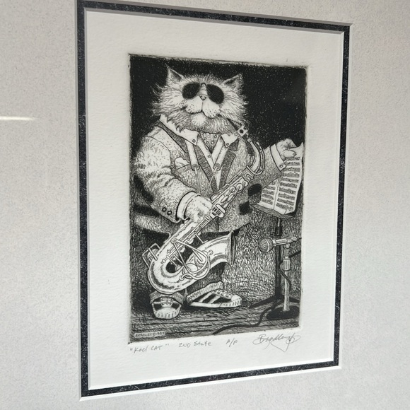 Dale Bradley | Art | Vtg Signed Dale Bradley Etching Kool Cat | Poshmark